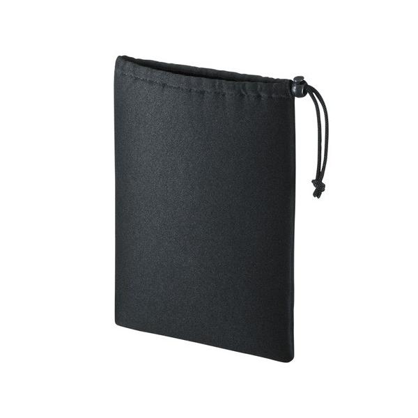 様々な用途に大活躍、機器を優しく保護するマルチクッションケース。巾着タイプ・ブラック。