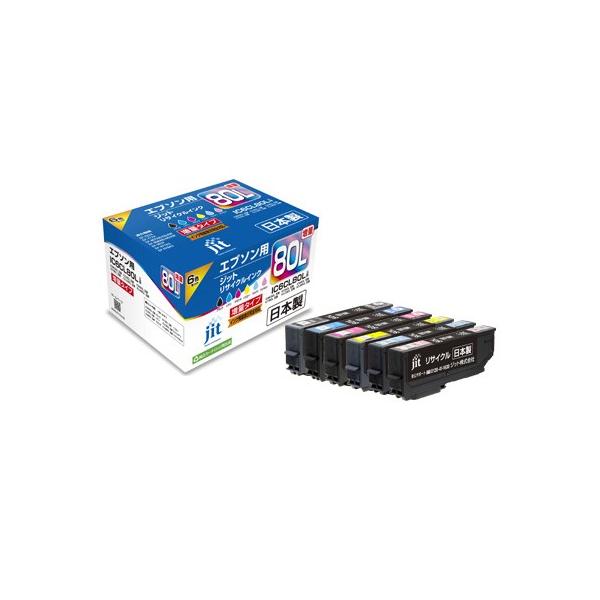 エプソン（EPSON） IC6CL80L互換、リサイクルインクカートリッジ。使用済みの純正インクカートリッジを回収しインクを充填した再生インク。ジット社製。●EPSON ColorioシリーズEP-707A/777A/708A/807AB/...