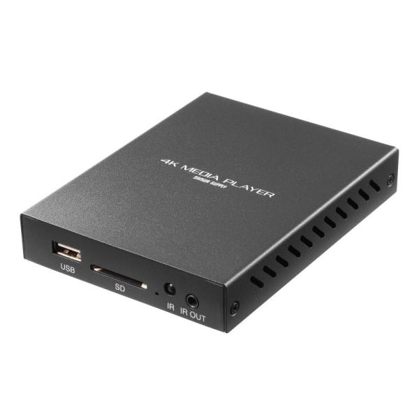 テレビと接続して、パソコン不要でSDカードやUSBメモリのデータを再生できるメディアプレーヤー。最大4K映像の再生に対応。自動再生/タイマー機能付きでデジタルサイネージでの使用にも最適。＜関連キーワード＞メディアプレーヤー 4K対応 タイマ...
