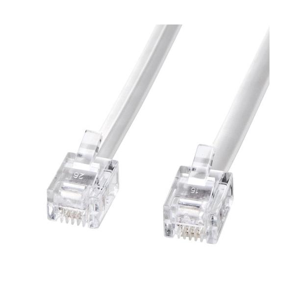 モジュラーケーブル（電話線）。約2.5mm厚の電話ケーブル。ホワイト・15m。TEL-N1-15N2 サンワサプライ▼詳しい情報は下記をご覧ください。