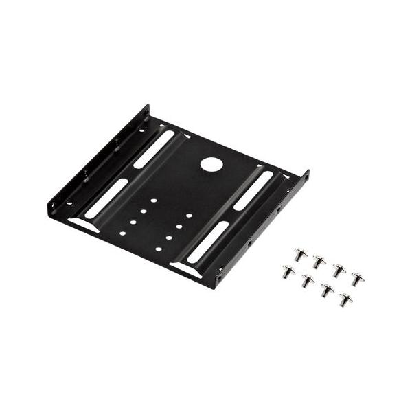 2.5インチハードディスクを3.5インチベイに増設可能にする変換マウンタ。＜ご注意＞※ベイ固定用のネジ位置はFDDのネジ穴位置を元に作られています。ネジ穴の少ない3.5インチベイでは、ケースの仕様によって1ヶ所しか穴位置が合わない可能性があ...