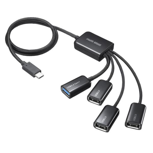 延長ケーブルのように使える4ポートコンボタイプType-C USBハブ。＜関連キーワード＞USB-3TC436BK USB Type-C コンボハブ Type-Cハブ USBハブ USB3.2 Gen1 USB2.0 4ポート バスパワー▼...