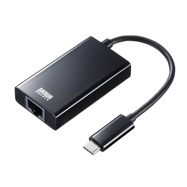 USB3.2 Gen1（USB3.1/3.0）Type-Cポートをギガビット対応LANポートに変換できるUSB3.2 Type-C-LAN変換アダプタ。USBハブ1ポート付き。ブラック。※こちらの商品はブラックです。色ちがいのホワイトは別ペ...