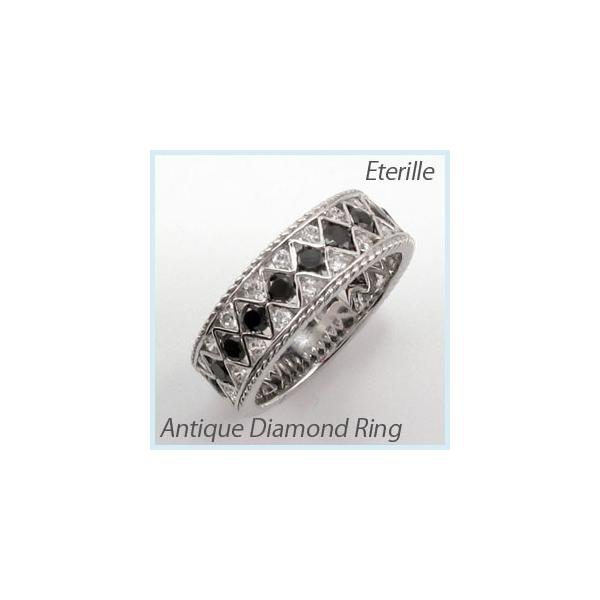 透かし模様が繊細で美しいダイヤモンドアンティークリング。地金をレースのように軽やかに編みこみました。編み目の間にはダイヤモンドとブラックダイヤモンドをセッティング。爪を使わない特殊な留め方でダイヤモンドがより大きく輝きます。縁取りには縄模様...