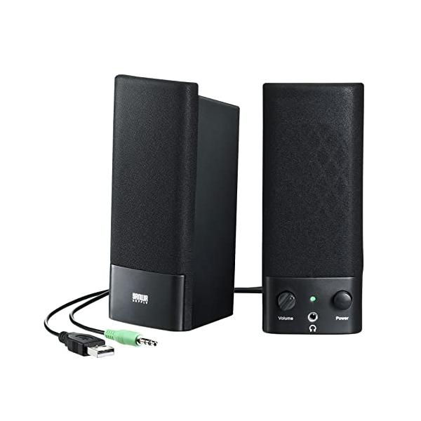 USB電源ブラック/6.6奥行きx6幅x15高さcm/MM-SPL2NU3・パッケージ個数:1・実用最大出力1W(0.5W+0.5W)のマルチメディアスピーカーです。・アンプ内蔵でヘッドホンステレオの出力端子やパソコンの音声端子につなぐだけ...
