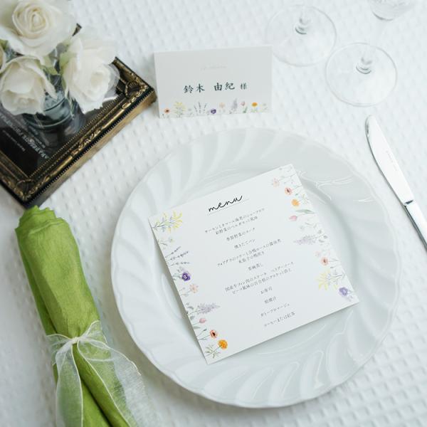 ○印刷込みメニュー表紙種類：ヴァンヌーボサイズ：130×130mm〇レイアウトはおまかせください（基本中央寄せ、文字サイズ9.5前後　文字数により調整あり）※入力いただいた文字でそのまま印刷致します、誤字脱字などお間違いの無いようご注意くだ...