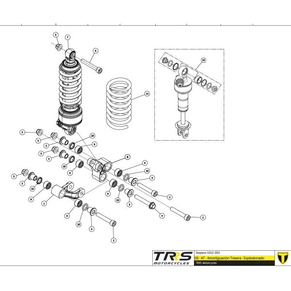 ＃8　TRRS GOLD　ROCKER LINK FOR DAMPER REIGER HYDROSTOP＜ご注意＞※One、One-R、One-RR、XTRACK、共通の部品は多くあります。※適合、年式、構成部品等は予めパーツリストの部品番...