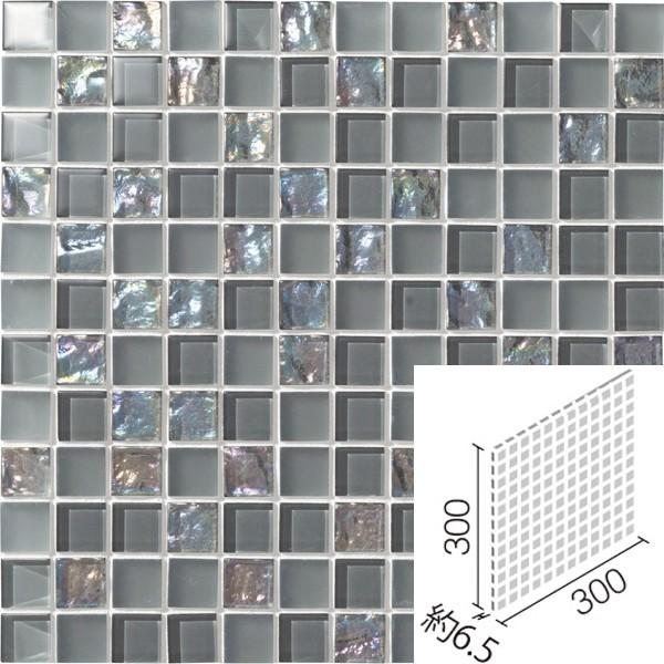 凹凸のあるラスター、クリア、フロストの3種の異なるガラスの表情が混ざり合うことで、高級感のある空間を演出します。品番：DTL-25P1/LSG-2目地共寸法：300×300mm実寸法：約22.5×22.5mm厚さ：約6.5mmあたり枚数：1...