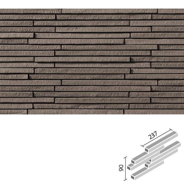 石を積んだ印象に仕上がるタイルです。太陽の下で部分的に光る釉薬と、厚み差で生まれる影のコントラストが絶妙です。