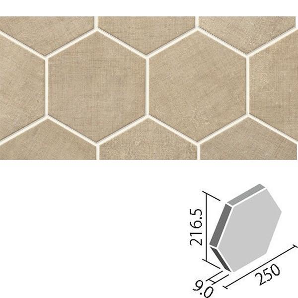 エイジング感のあるテキスタイル柄が特長のタイルです。空間のアクセントになるブリック形状と六角形のシリーズです。
