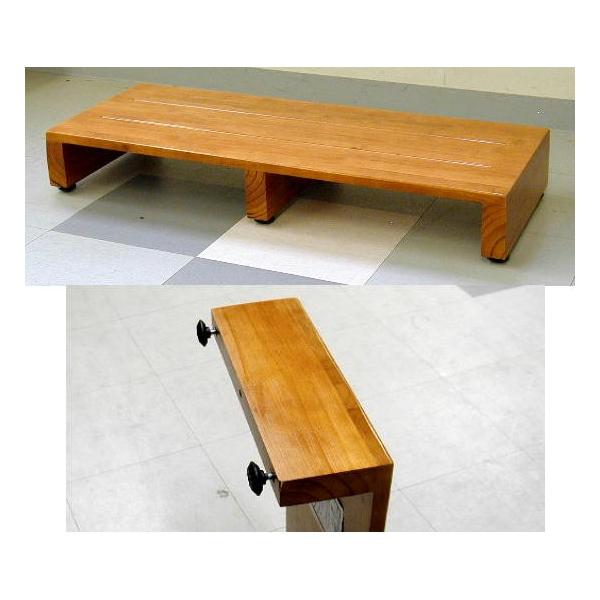 木製の玄関で使う踏み台です。 厚みのある（４cm厚）脚が前から後ろまで通って いますので安定感があります。 ラバーウッドを使用していますので丈夫です。 靴を履く・脱ぐときに段差を軽減します。 下の空間（内側の高さ１１cm）には靴などをしまっ...