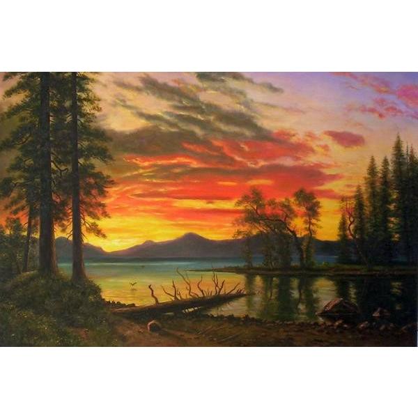 名作を画家が精巧に模写した油彩画です。絵画サイズはM30号（91x61cm）、油彩額付（額指定）。額縁見本は、カテゴリーの額縁見本をご覧下さい。　アルバート・ビアスタッド（Albert Bierstadt 1830-1902)　ドイツ系アメ...