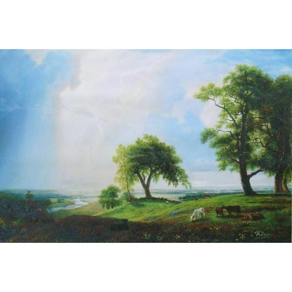 名作を画家が精巧に模写した油彩画です。絵画サイズはM30号（91x61cm）、油彩額付（額指定）。額縁見本は、カテゴリーの額縁見本をご覧下さい。　アルバート・ビアスタッド（Albert Bierstadt 1830-1902)　ドイツ系アメ...