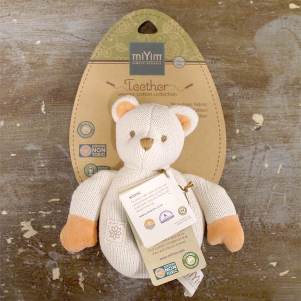 アメリカのベビートイ・ブランドmiyimのオーガニックコットンで作られたクマさんの布製歯固めです。○対象年齢：0歳(3ヶ月)/1歳〜