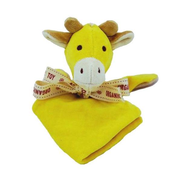 アメリカのベビートイ・ブランドmiyimのオーガニックコットンで作られたキリンさんのコンフォートブランケット(安心毛布)です。にぎにぎ遊んでいる内に赤ちゃんを安心させてくれます。○対象年齢：0歳(3ヶ月)/1歳〜