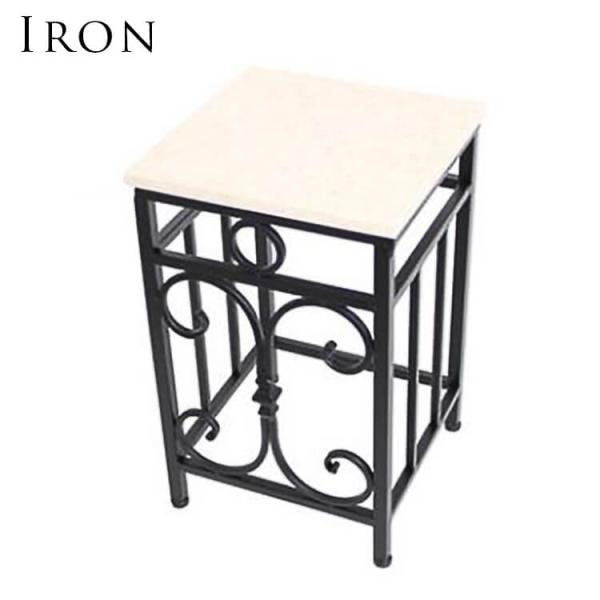 ■サイズ：W280×D280×H450■カラー：写真を参照下さい※アンティーク感を出すため、わざと塗装ムラを作ったり汚れを施すとこで、味わいを楽しめる仕様です■材質：アイアン/天然大理石(天板)■送料【送料無料】(北海道・沖縄・離島は別途料...