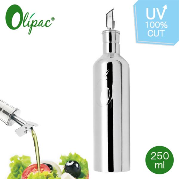 オリパック 18-10ステンレス オリーブオイルボトル 250ml フリップトップポアラーシリーズ ＃OLIPACL250 食洗機対応エキストラバージンオリーブオイルは光（紫外線）により劣化します。たとえ色付きのビンでも光を通し、劣化が進み...