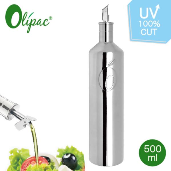オリパック 18-10ステンレス オリーブオイルボトル 500ml フリップトップポアラーシリーズ ＃OLIPACL500エキストラバージンオリーブオイルは光（紫外線）により劣化します。たとえ色付きのビンでも光を通し、劣化が進みます。オリー...