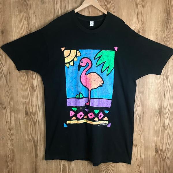 【アイテム】USA製 80s VINTAGE TURTLE BAY フラミンゴ プリント 半袖 T-sh Tシャツ サイズ メンズ XXXL シングルステッチ 80年代 アメリカ製 ビンテージ ヴィンテージ ストリート アメカジ 古着 s2...