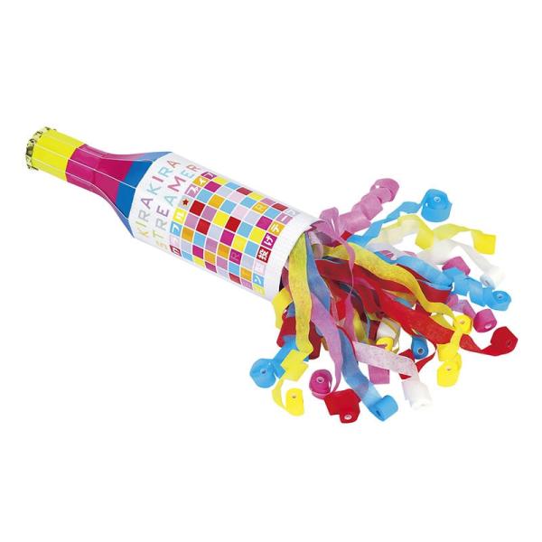 片手で振り降ろしクラッカー　カラフル5色テープ（2m×50本）　5本セット【商品番号】 No.16197【商品説明】 上から大きく振り下ろすと、テープが飛び出します。2mカラフル5色テープが50本。散らからないタイプ。【サイズ】 直径6.2...