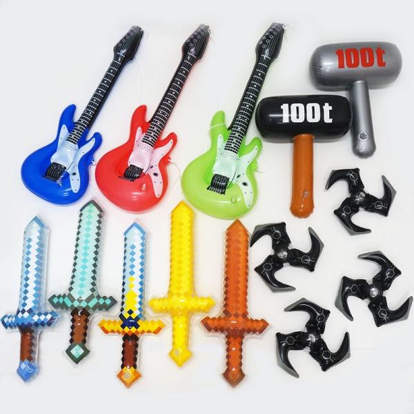 かっこいいエアーおもちゃ抽選会　76名様用+予備8個【商品番号】 No.25839【商品説明】 お子様に大人気のビニールおもちゃが景品の抽選セットです。エアーエレキギターや光る手裏剣などかっこいいエアーおもちゃが勢ぞろい！三角くじと抽選箱が...