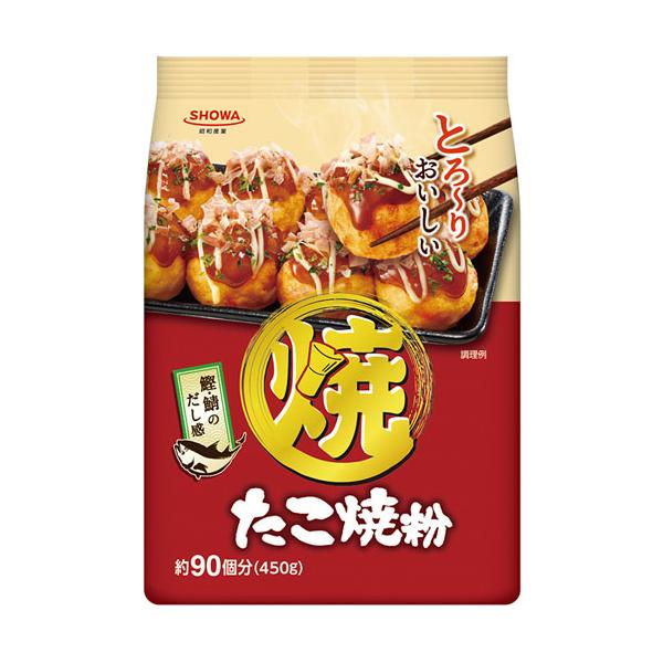 [商品説明]中がとろ〜りとした、たこ焼きに仕上がります。鰹・鯖の旨みに加え、隠し味に丸鶏エキスを使用しているので、旨みとコクがたこの風味とぴったりです。[原材料]小麦粉（国内製造）、粉末水あめ、食塩、砂糖、丸鶏エキス粉末、かつおぶし粉末、さ...
