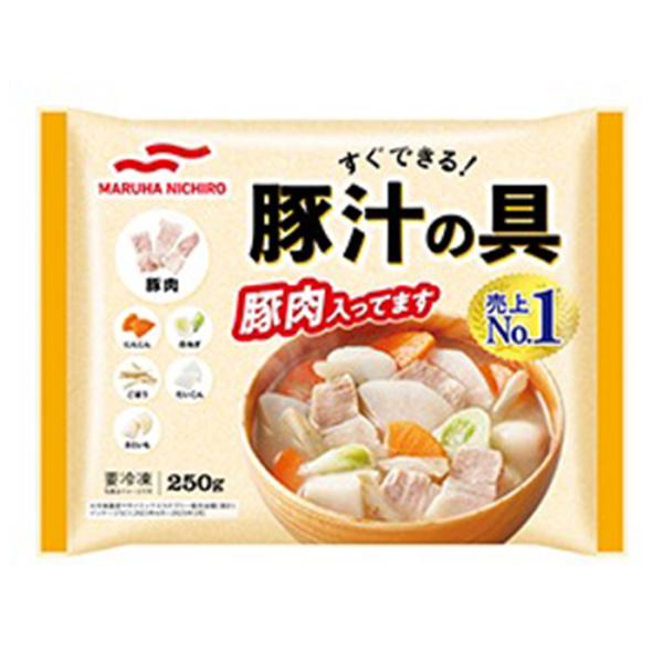 （商品説明）5種類の野菜をカット後、豚肉を加えて急速凍結しました。下ごしらえの手間もかからず、みそを加えるだけで手軽に豚汁ができあがります。(栄養成分）100gあたりエネルギー84kcal、たんぱく質2.5g、脂質4.4g、炭水化物8.6g...
