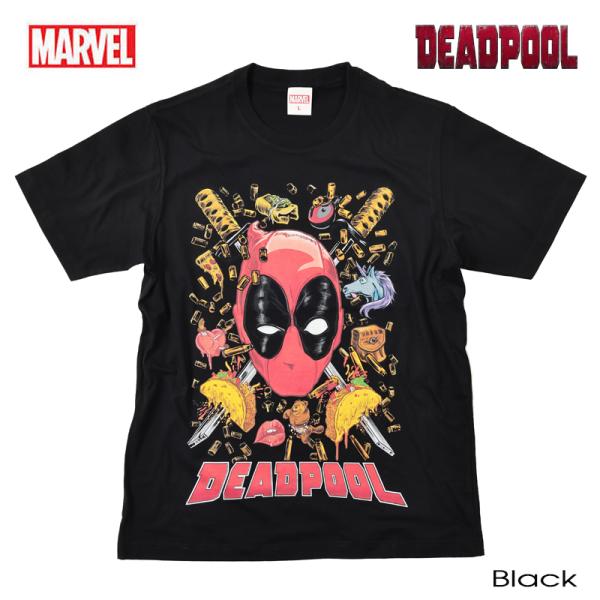 「スパイダーマン」などでおなじみの「MARVEL（マーベル）」コミックスの中でも、特に人気の高いヒーローの一人、「DEADPOOL」（デッドプール）をプリントしたカッコいいTシャツです！前後に大きくプリントされたユーモアあふれる「DEADP...