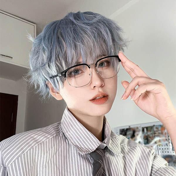 [ セット内容 ]ウィッグ/ヘアネット【※こちらの商品は、個人差等ございますので、商品ご到着後、お客様ご自身より手くしやカット等多少の調節が必要な場合もございます。】「記載のないアクセサリー　小物等は付属しません」[ カラー ]ブルー×グレ...