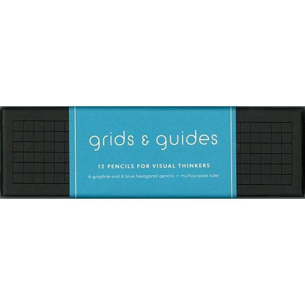 鉛筆６本・青鉛筆６本・テンプレート定規付 　 　クロニクルブックス人気のグリッド　アンド　ガイドシリーズの、洗練された鉛筆セット。グラファイト鉛筆６本と青の６本の２色、合計１２本が入っています。簡易的なテンプレート定規のおまけつき。裏表紙に...