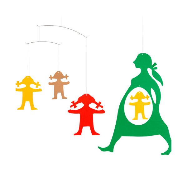 ★ Expecting Mother 子育て中のマタニティーママ3人の子供たちの子育てに忙しくも、堂々とした姿がりりしい女性、カラフルな子どもたちはママに周りを回り、たのしいファミリーのモビール。素敵な未来を期待させる。 【サイズ】300m...