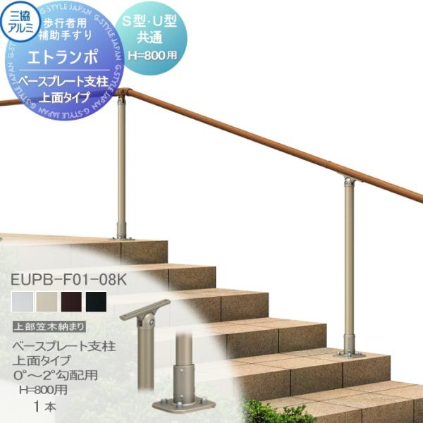 [商品名] 【部品】 歩行者用補助手すり 三協アルミ 三協立山 エトランポＳ１型 フリー支柱タイプ／上部笠木納まり アルミ形材カラー ベースプレート支柱上面タイプ 0°〜2°勾配用 H800用 1本入り EUPB-F01-08K アルミ 屋...