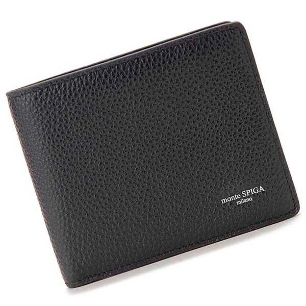 monte SPIGA　二つ折り財布　MOSMSP006BK＃厳選された柔らかなシボ押し牛革を使用した高級感が魅力的です。　ソフトレザーを贅沢に使ったコスパの高い逸品です。Ξ┌─────┬───────────────┐│　サイズ　│　縦約...