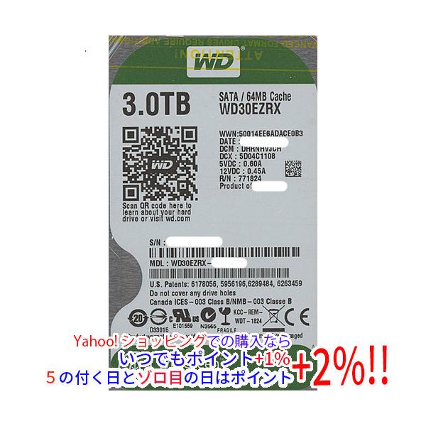 【商品名：】Western Digital製HDD WD30EZRX 3TB SATA600　／　【商品状態：】新品　／　【検索用キーワード：】≪ウエスタンデジタル ハードディスク WESTERN DIGITAL 3.5インチ≫ WD30E...