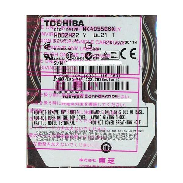【商品名：】TOSHIBA(東芝) ノート用HDD 2.5inch MK4055GSX 400GB 9.5mm　／　【商品状態：】新品です。バルク品。　／　【検索用キーワード：】≪ハードディスク 2.5インチ 9.5mm≫ MK4055GS...