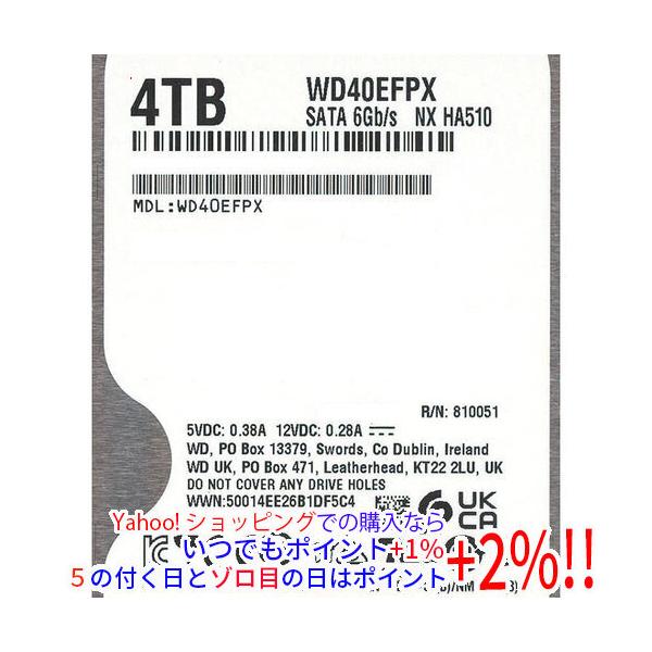 【商品名：】Western Digital製HDD WD40EFPX 4TB SATA600 5400　／　【商品状態：】新品。バルク品。　／　【検索用キーワード：】≪ウエスタンデジタル ハードディスク WESTERN DIGITAL 3....