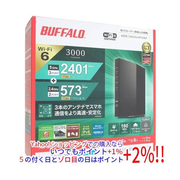 【商品名：】BUFFALO 無線LANルータ AirStation WSR-3000AX4P/DBK ブラック　／　【商品状態：】新品　／　【検索用キーワード：】≪バッファロー 即納≫ AirStation WSR-3000AX4P/DBK...
