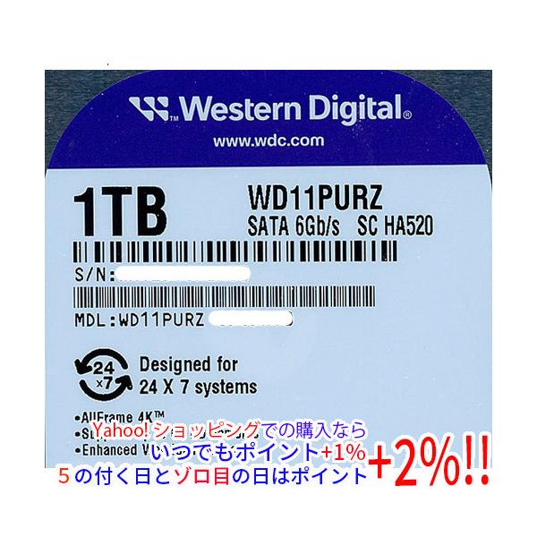 【商品名：】Western Digital HDD WD11PURZ 1TB SATA600 5400　／　【商品状態：】バルク品の新品未使用品です。／※簡易包装での提供となり、メーカー保証は付属しておりません。　／　【検索用キーワード：】...