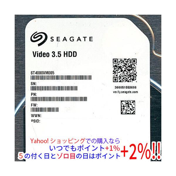 【商品名：】SEAGATE HDD ST4000VM005 4TB　／　【商品状態：】バルク品の新品未使用品です。／※簡易包装での提供となり、メーカー保証は付属しておりません。　／　【検索用キーワード：】≪ハードディスク 3.5インチ≫ S...