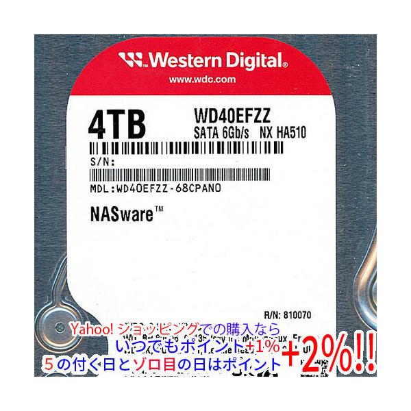 【商品名：】Western Digital HDD WD40EFZZ 4TB SATA600 5400　／　【商品状態：】新品の商品です。バルク品。　／　【検索用キーワード：】≪ウエスタンデジタル ハードディスク WESTERN DIGIT...