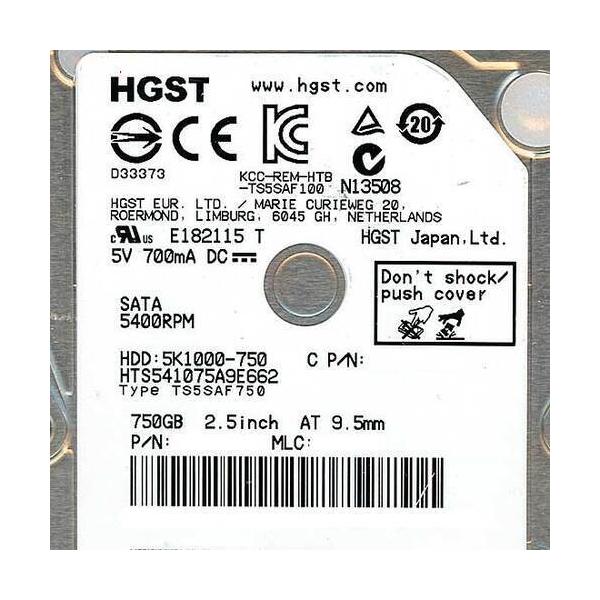 【商品名：】HITACHI ノート用HDD 2.5inch HTS541075A9E662 750GB　／　【商品状態：】新品の商品です。バルク品。　／　【検索用キーワード：】≪ヒタチ ハードディスクHGST ハードディスク・HDD(2.5...