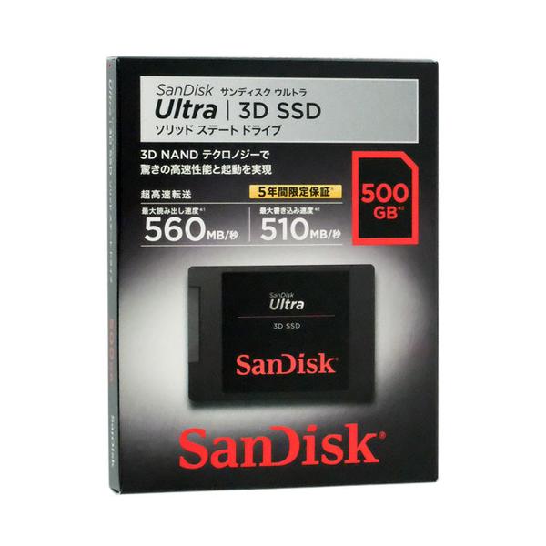 【商品名：】【新品訳あり(箱きず・やぶれ)】 SANDISK Ultra 3D SSD 500GB SDSSDH3-500G-J26　／　【商品状態：】新品の商品です。／外箱に破れや潰れ、汚れなどのダメージがあります。／（訳あり理由）／※外...