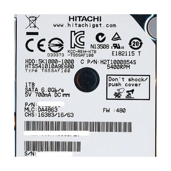 【商品名：】HITACHI ノート用HDD 2.5inch HTS541010A9E680 1TB 6000〜7000時間以内　／　【商品状態：】動作確認済みの中古品です。／／※中古品ですので、傷、汚れ等ある場合がございます。／ご理解の上、...