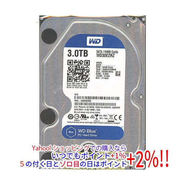 【商品名：】Western Digital製HDD WD30EZRZ 3TB SATA600 5400 9000〜10000時間以内　／　【商品状態：】動作確認済の中古品です。／ ／ ※中古品ですので、傷、汚れ等ある場合がございます。ご理解...