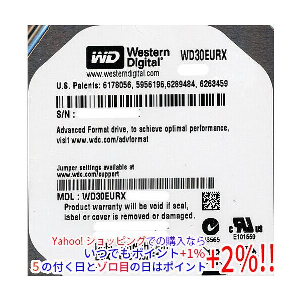 【商品名：】Western Digital製HDD WD30EURX 3TB SATA600 0〜100時間以内　／　【商品状態：】動作確認済の中古品です。／ ／ ※中古品ですので、傷、汚れ等ある場合がございます。ご理解の上、ご検討お願いし...
