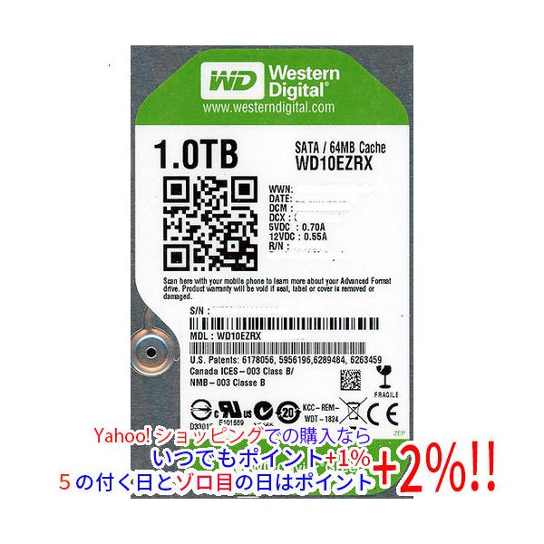 【商品名：】Western Digital製HDD WD10EZRX 1TB SATA600 0〜100時間以内　／　【商品状態：】動作確認済みの中古品です。／ ／ ※中古品ですので、傷、汚れ等ある場合がございます。／ ご理解の上、ご検討お...