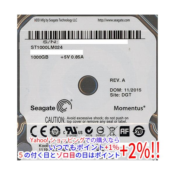 【商品名：】Seagate ノート用HDD 2.5inch ST1000LM024 1TB 9.5mm 4000〜5000時間以内　／　【商品状態：】動作確認済の中古品です。／ ／ ※中古品ですので、傷、汚れ等ある場合がございます。ご理解の...