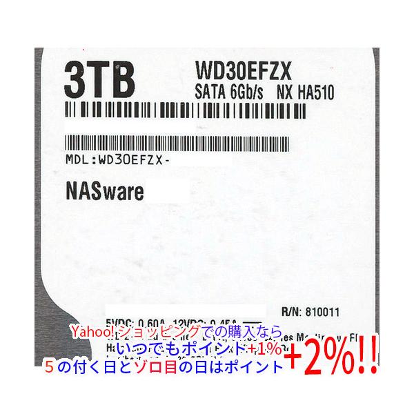 【商品名：】Western Digital製HDD WD30EFZX 3TB SATA600 5400 8000〜9000時間以内　／　【商品状態：】動作確認済の中古品です。／ ／ ※中古品ですので、傷、汚れ等ある場合がございます。ご理解の...