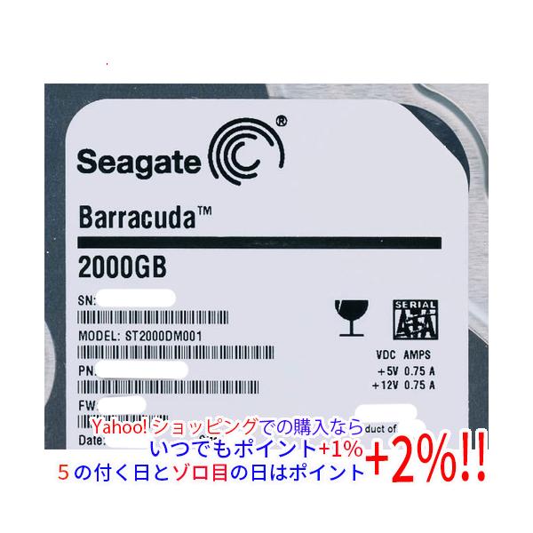 【商品名：】SEAGATE製HDD ST2000DM001 2TB SATA600 7200 9000〜10000時間以内　／　【商品状態：】動作確認済みの中古品です。／ ／ ※中古品ですので、傷、汚れ等ある場合がございます。／ ご理解の上...