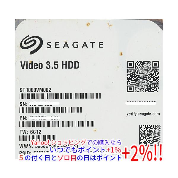【商品名：】SEAGATE製HDD ST1000VM002 1TB SATA300 5900 9000〜10000時間以内　／　【商品状態：】動作確認済みの中古品です。／ ／ ※中古品ですので、傷、汚れ等ある場合がございます。／ ご理解の上...